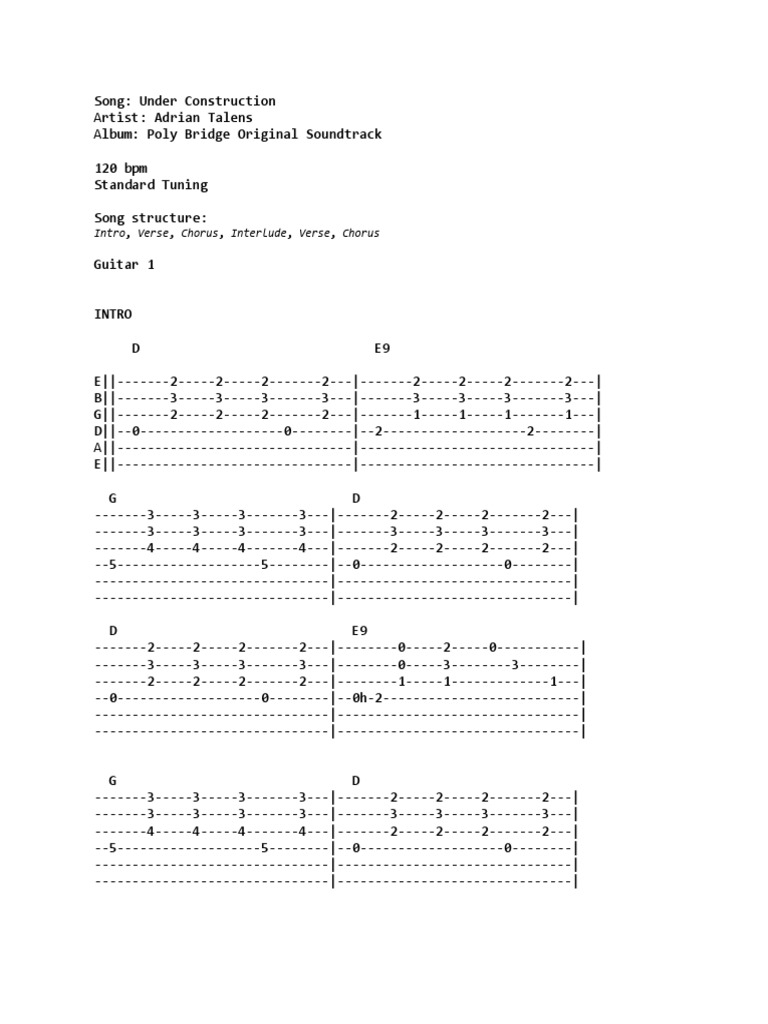 Under Construction - Guitar Tabs | PDF | Song Structure | Vocal Music