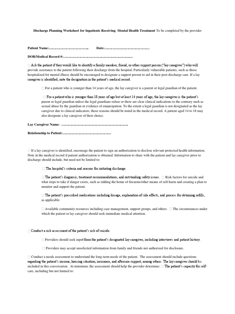 Discharge Planning Form | PDF | Patient | Caregiver