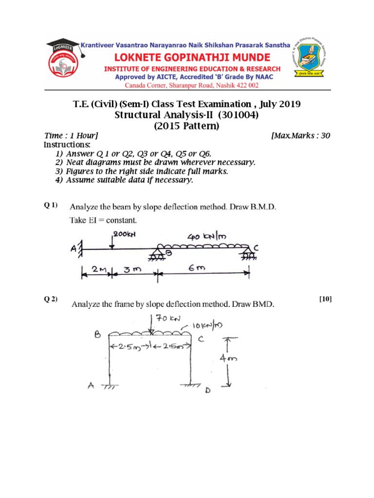 Structural Analysis-II (301004) (2015 Pattern) : T.E. (Civil) (Sem-I ...