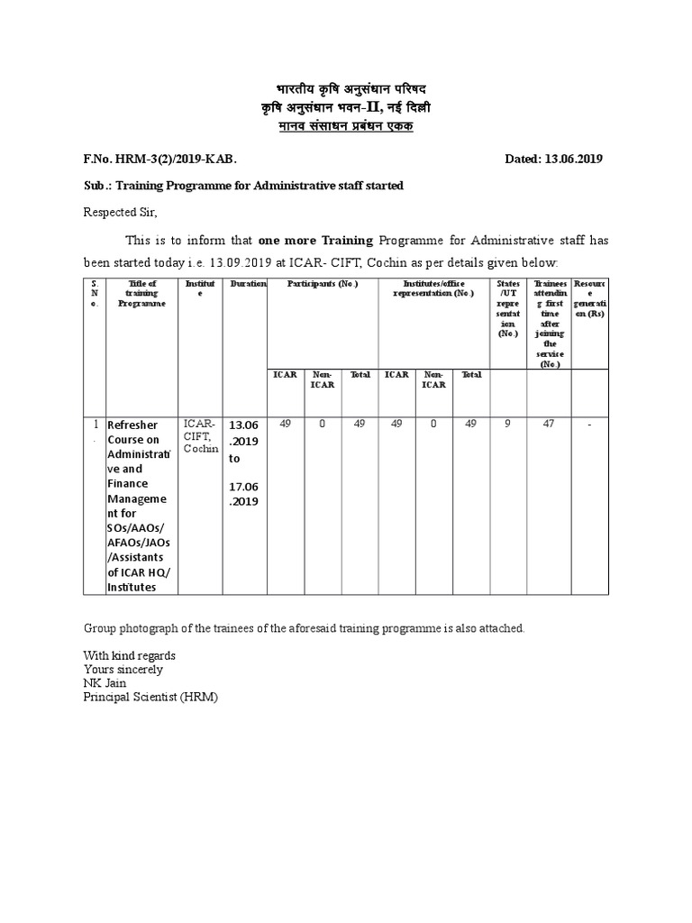 ICAR Administrative Staff Training Program Started | PDF