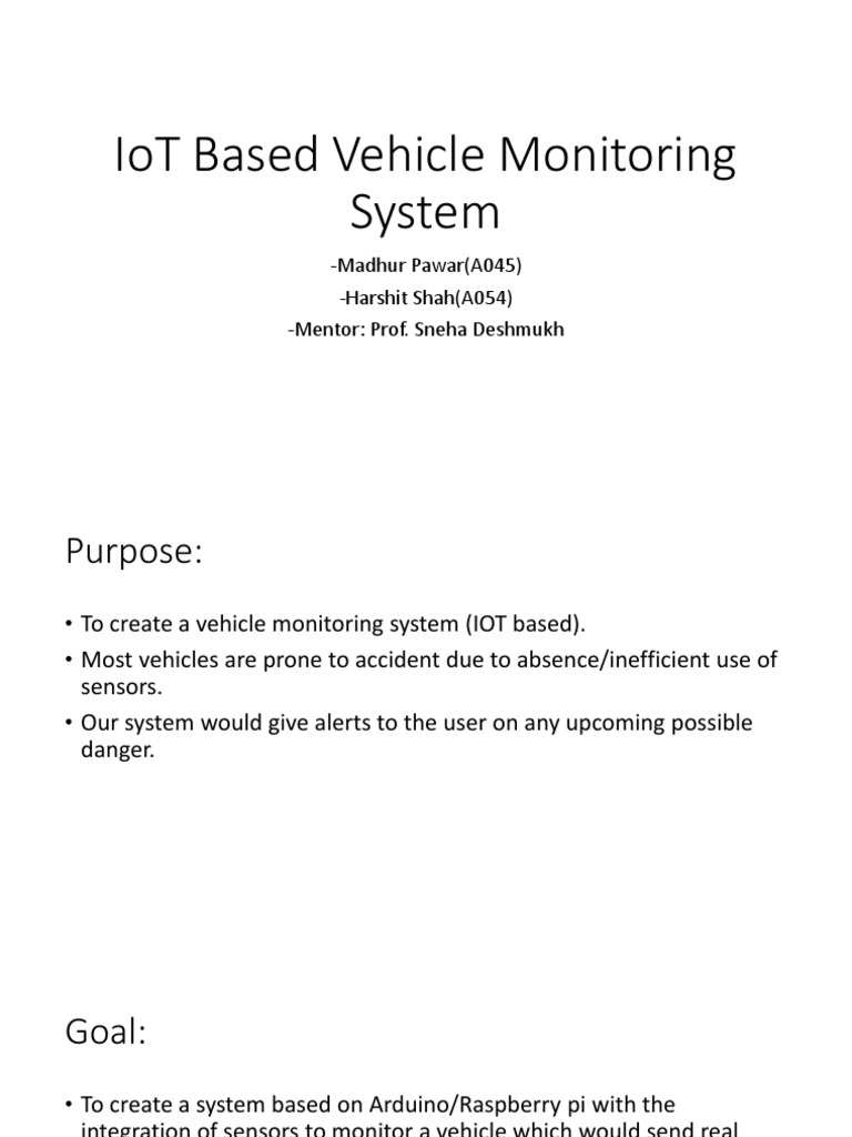 Iot Based Vehicle Monitoring System: - Madhur Pawar (A045) - Harshit ...