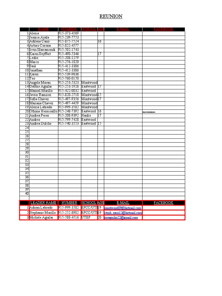 Reunion List | PDF