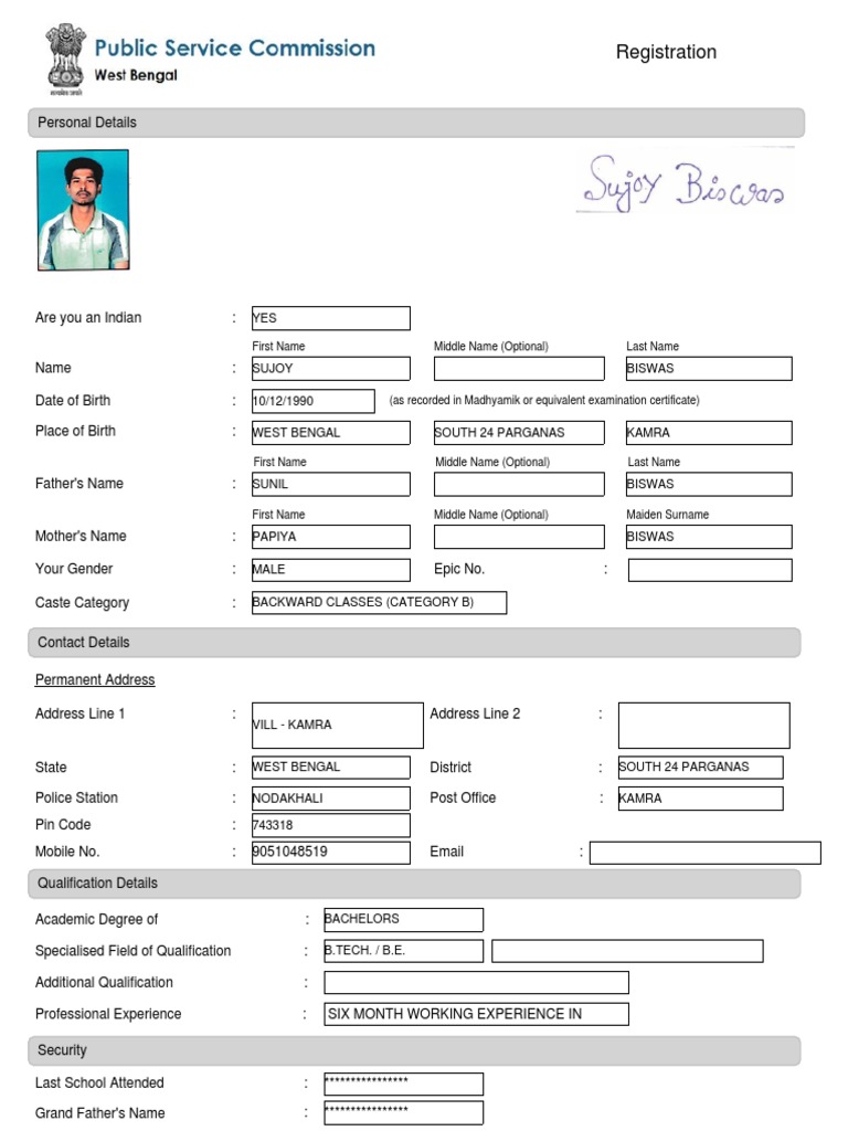 Registration: Middle Name (Optional) Last Name First Name | PDF
