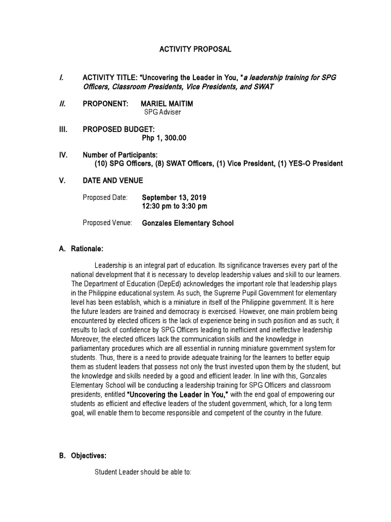 Activity Proposal SPG | PDF | Leadership | Applied Psychology