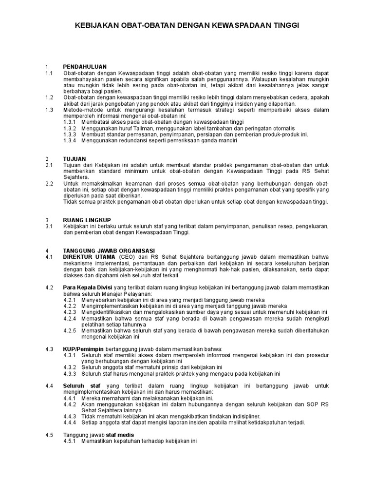 Contoh Kebijakan High Alert | PDF