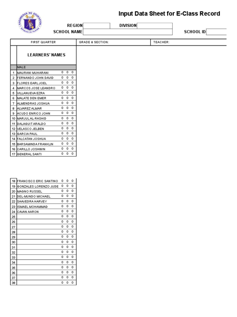 E-Class Record Input Sheet | PDF | Learning