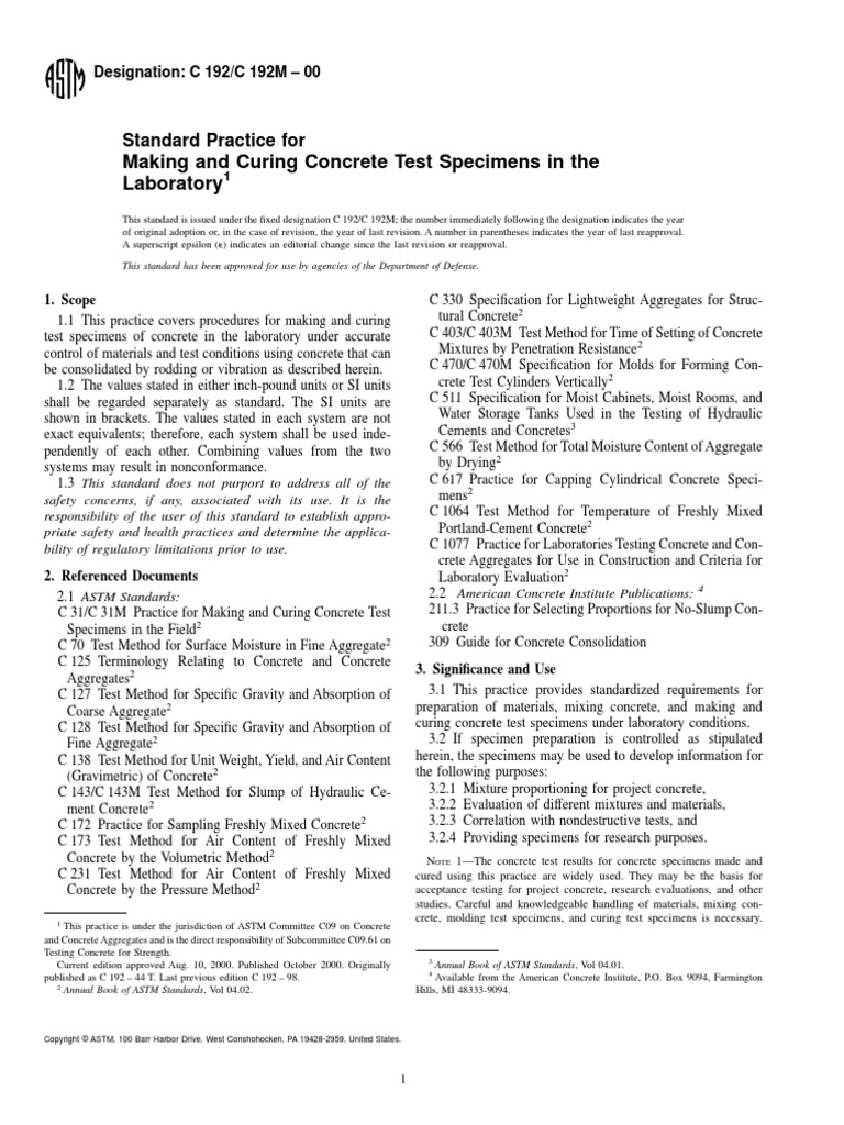 Astm C192 | PDF | Concrete | Materials