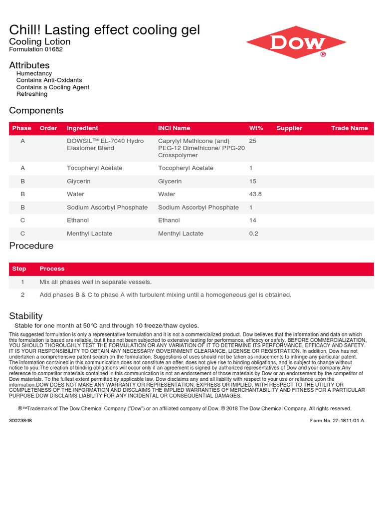 27 1811 01 Chill Lasting Effect Cooling Gel | PDF | Dow Chemical ...
