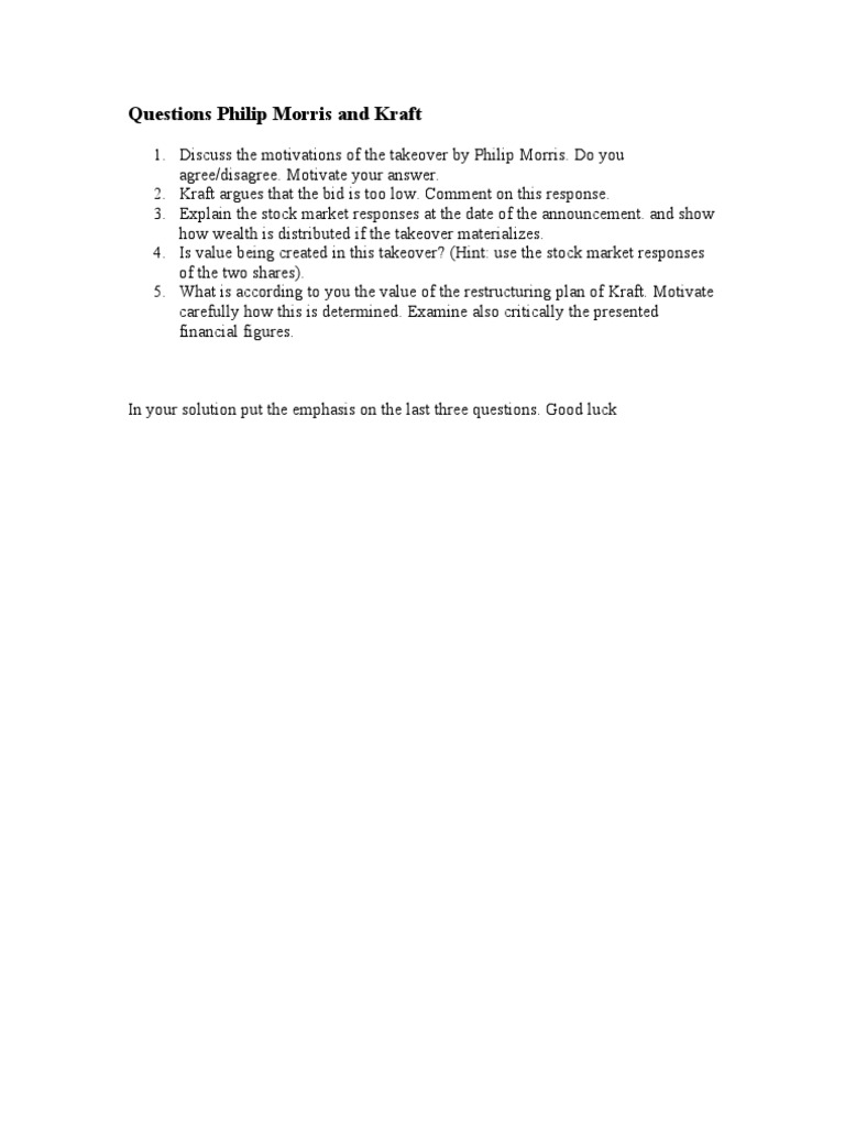 Questions Philip Morris and Kraft | PDF