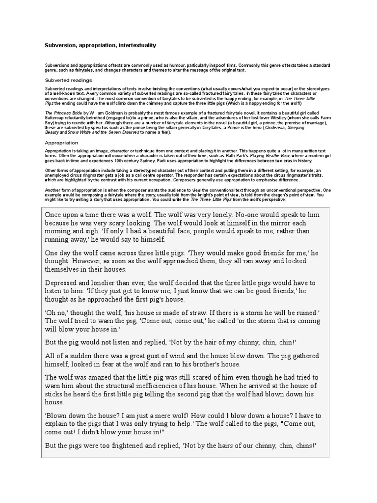 Subversion, Appropriation, Intertextuality: Subverted Readings | PDF ...
