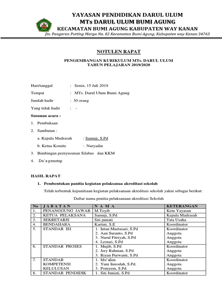Notulen Rapat Pengembangan Kurikulum | PDF