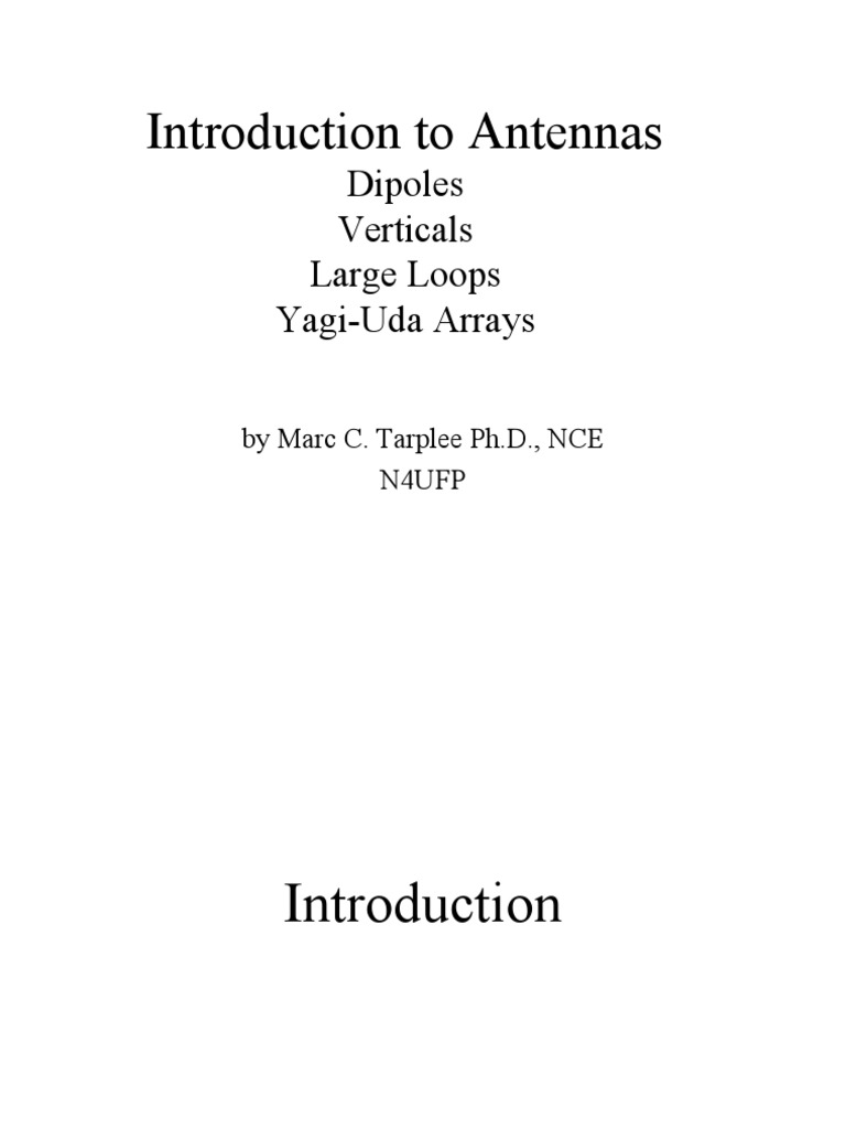 Introduction To Antennas: Dipoles Verticals Large Loops Yagi-Uda Arrays | PDF | Antenna (Radio ...
