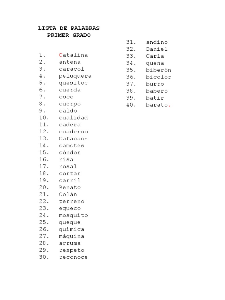 Lista de Palabras Primer Grado | PDF