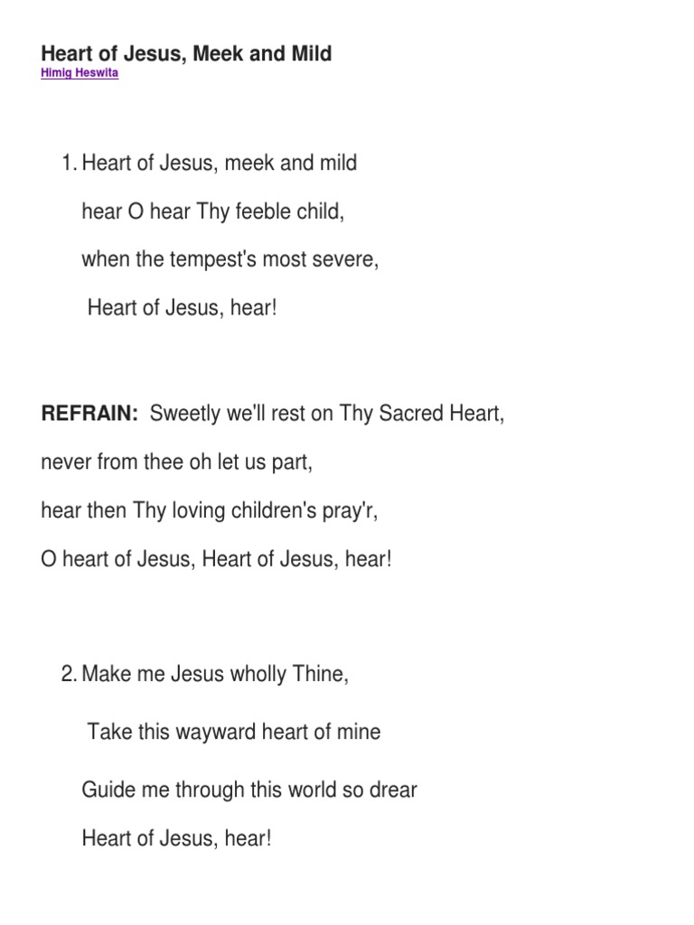 Heart of Jesus, Meek and Mild: Himig Heswita | PDF