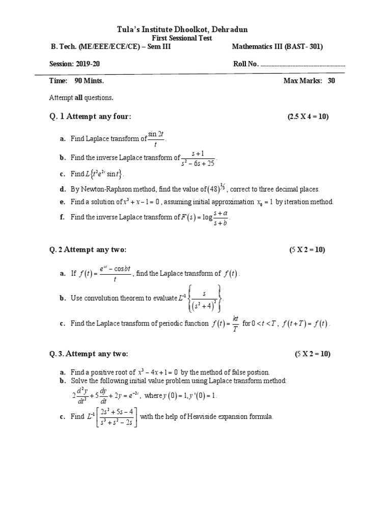 Mathematics 3 BAST - 301 | PDF | Laplace Transform | Mathematical Objects
