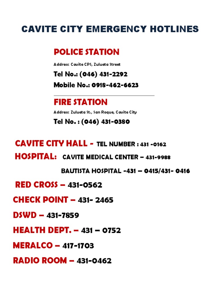 Cavite City Emergency Hotlines List | PDF