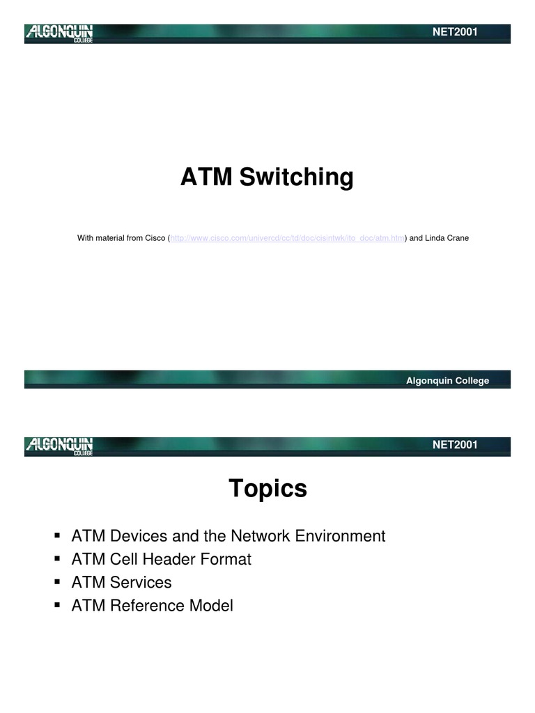 ATM Switching (Colour Slides) | PDF | Asynchronous Transfer Mode | Computer Architecture