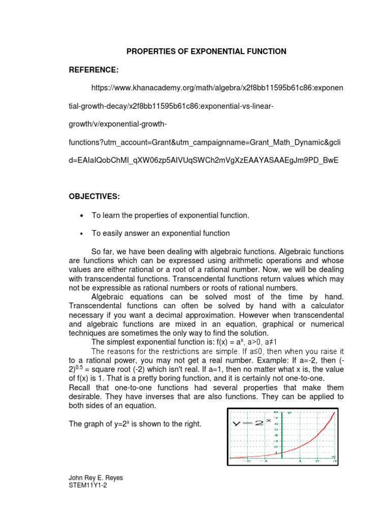 Properties of Exponential Functions | PDF | Function (Mathematics ...