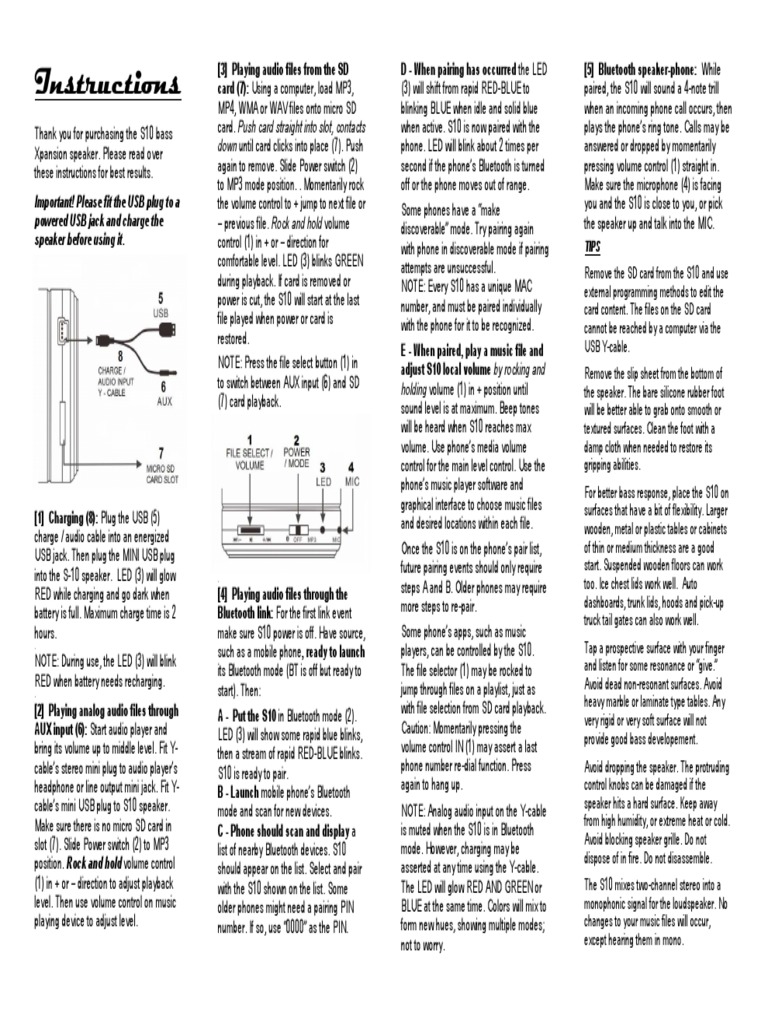 Beatbox Mini BT S10 Instructions | PDF | Loudspeaker | Audio Electronics