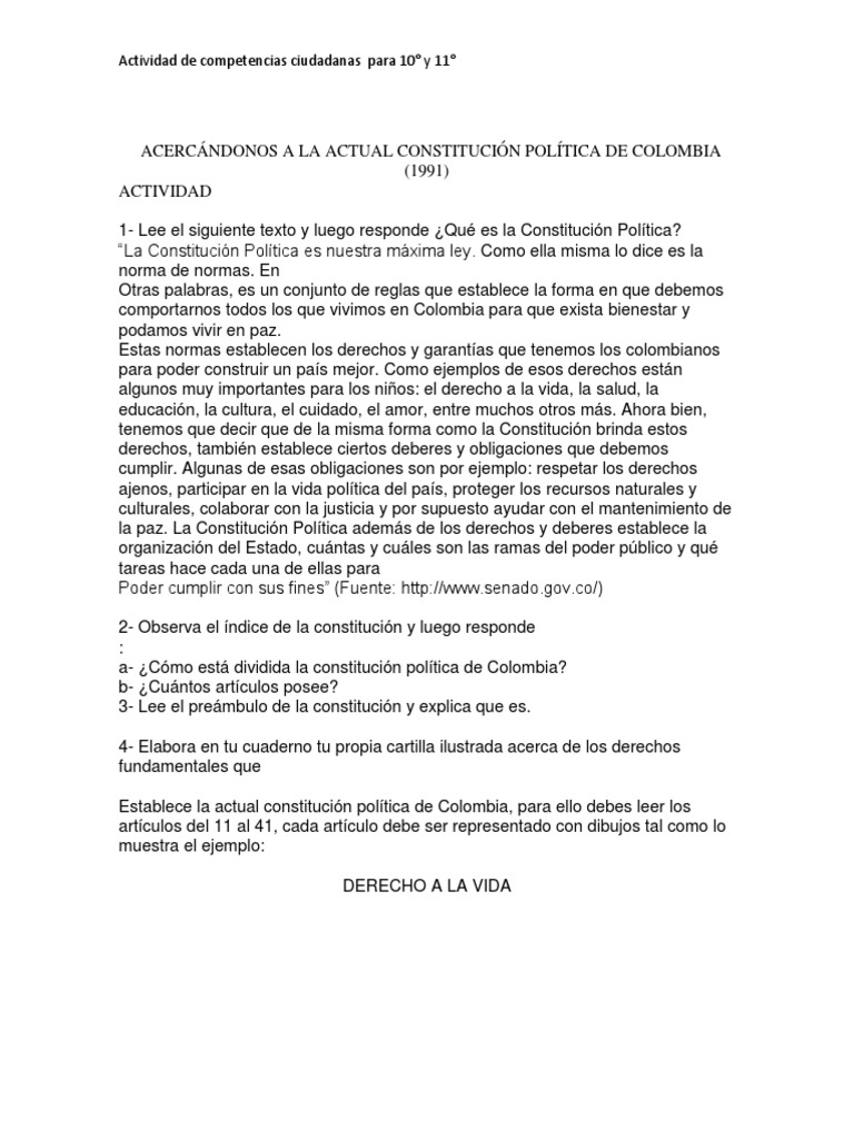 Acercándonos A La Actual Constitución Política de Colombia | PDF ...