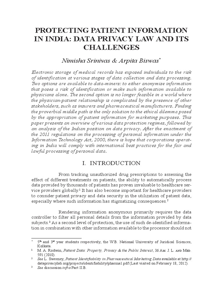 Protecting Patient Information in India: Data Privacy Law and Its ...