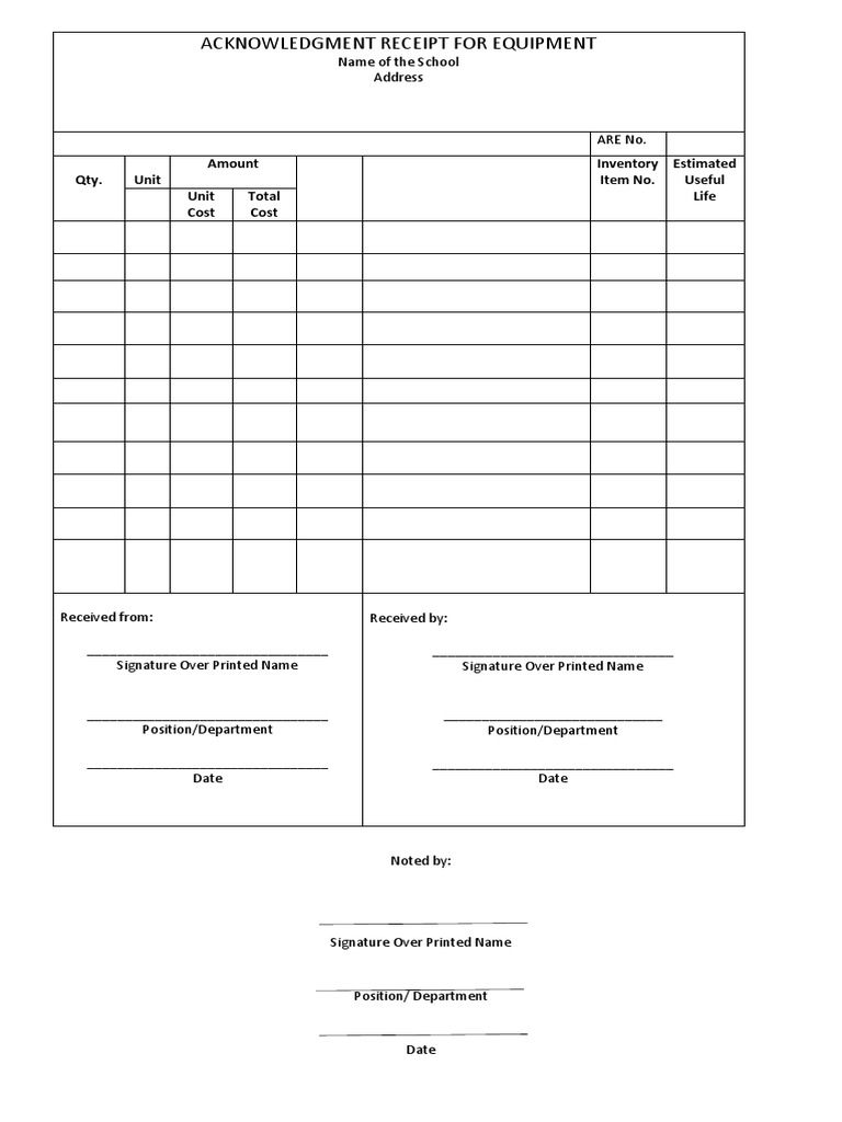 Sample Acknowledgment Receipt For Equipment | PDF
