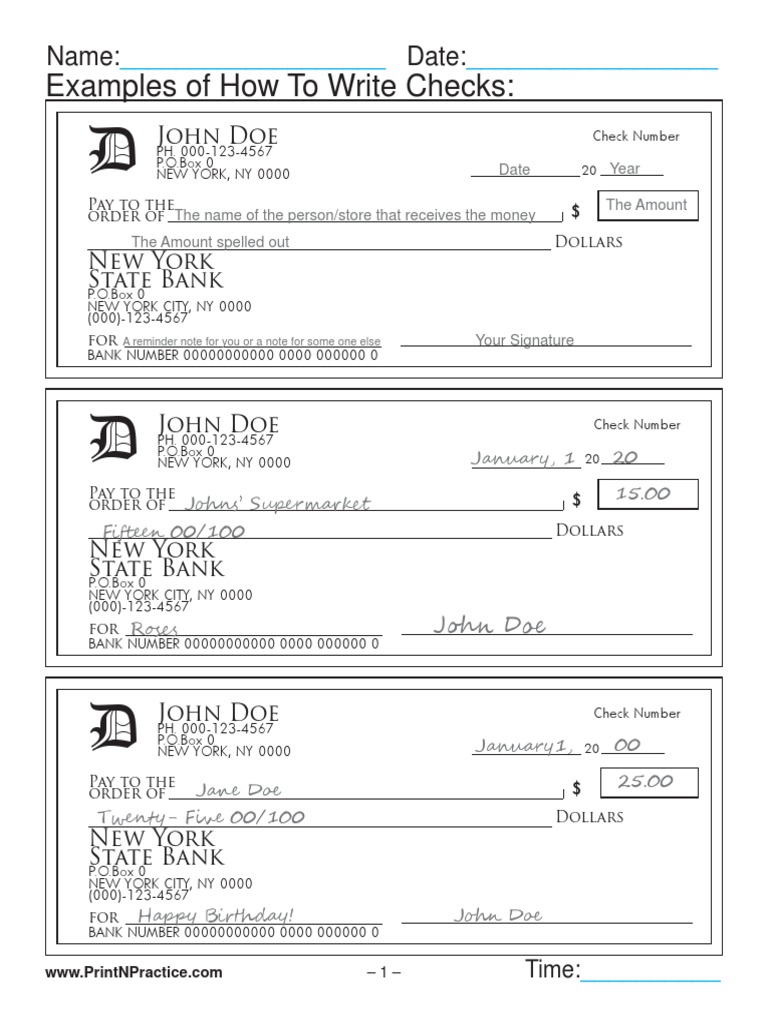 Practice Writing Checks - Indd | PDF | Retail Companies | Service Companies