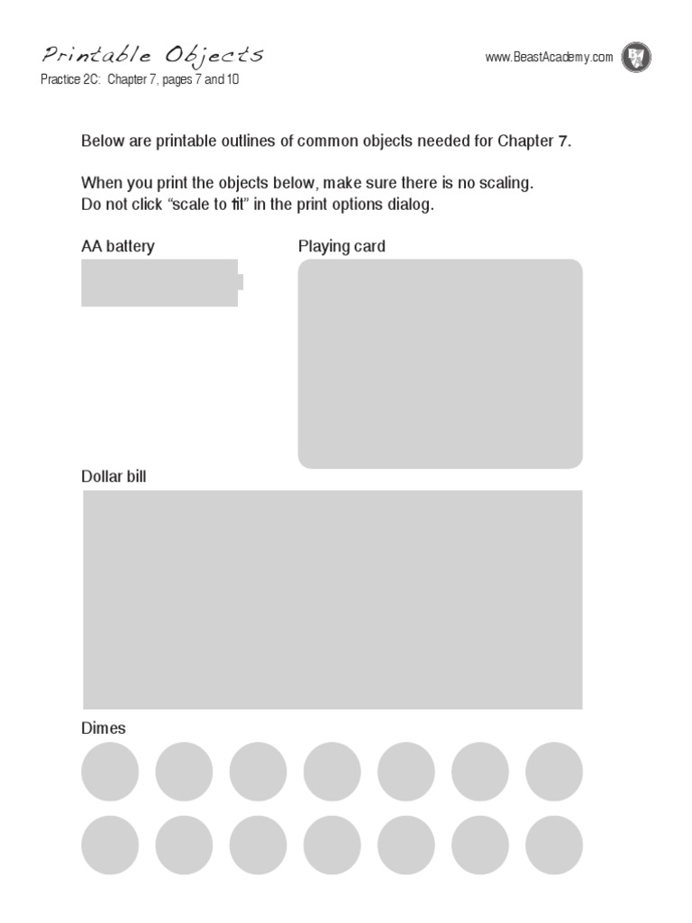 Printable Objects: Practice 2C: Chapter 7, Pages 7 and 10 | PDF