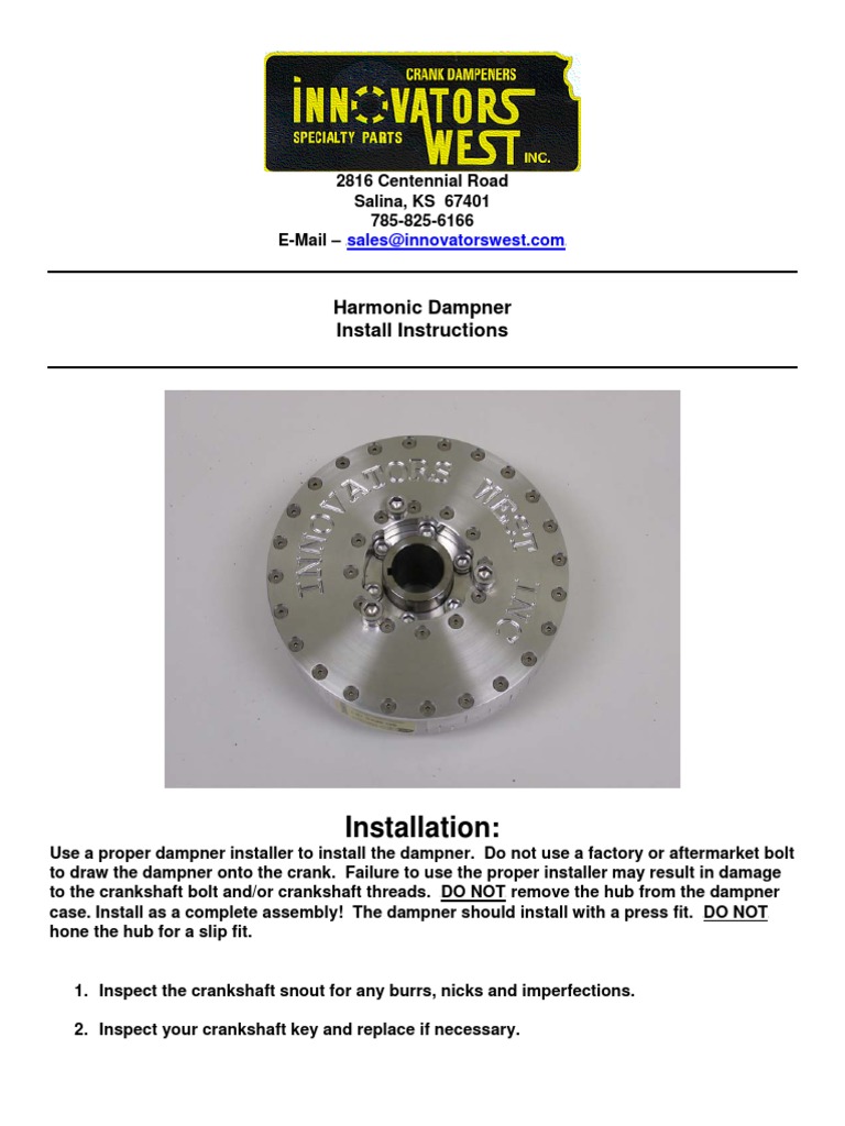 Generic Install Instructions 1 Innovators West 3v Damper | PDF