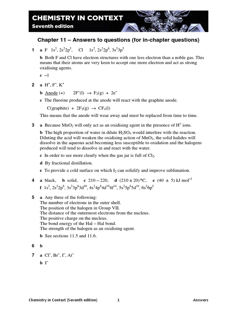 Chemistry Chapter 11 Q&A Summary | PDF | Chlorine | Fluorine
