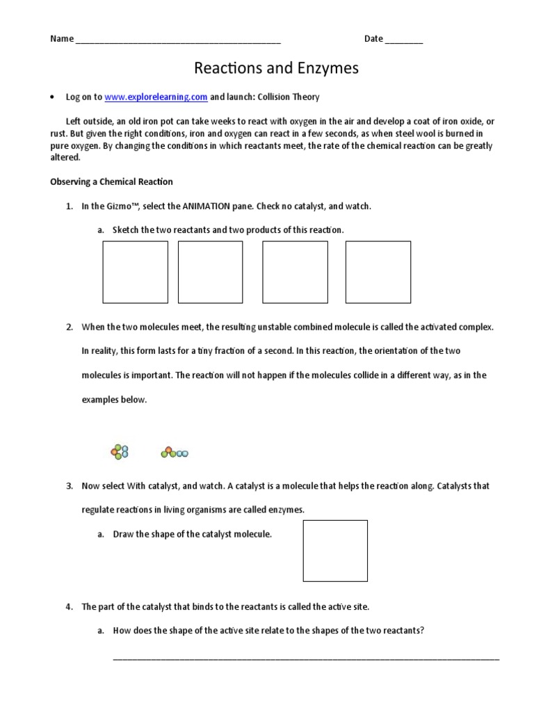 Enzyme Work Sheet | PDF | Reaction Rate | Chemical Reactions