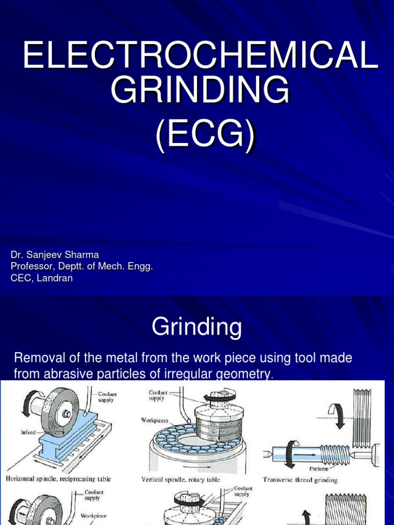 Electrochemical Grinding (ECG) : Dr. Sanjeev Sharma Professor, Deptt ...
