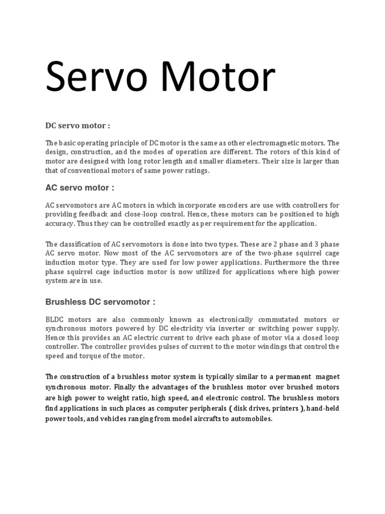 Servo Motor | Download Free PDF | Electric Motor | Servomechanism