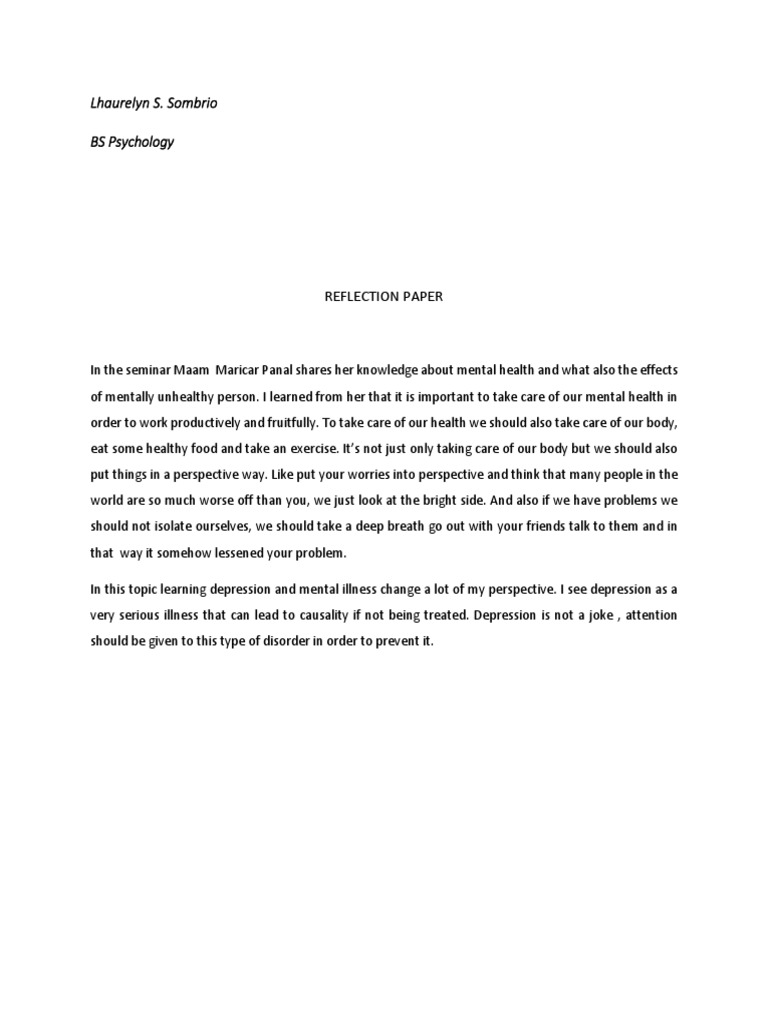 Mental Health Reflection and Insights | PDF | Self-Improvement | Lifestyle