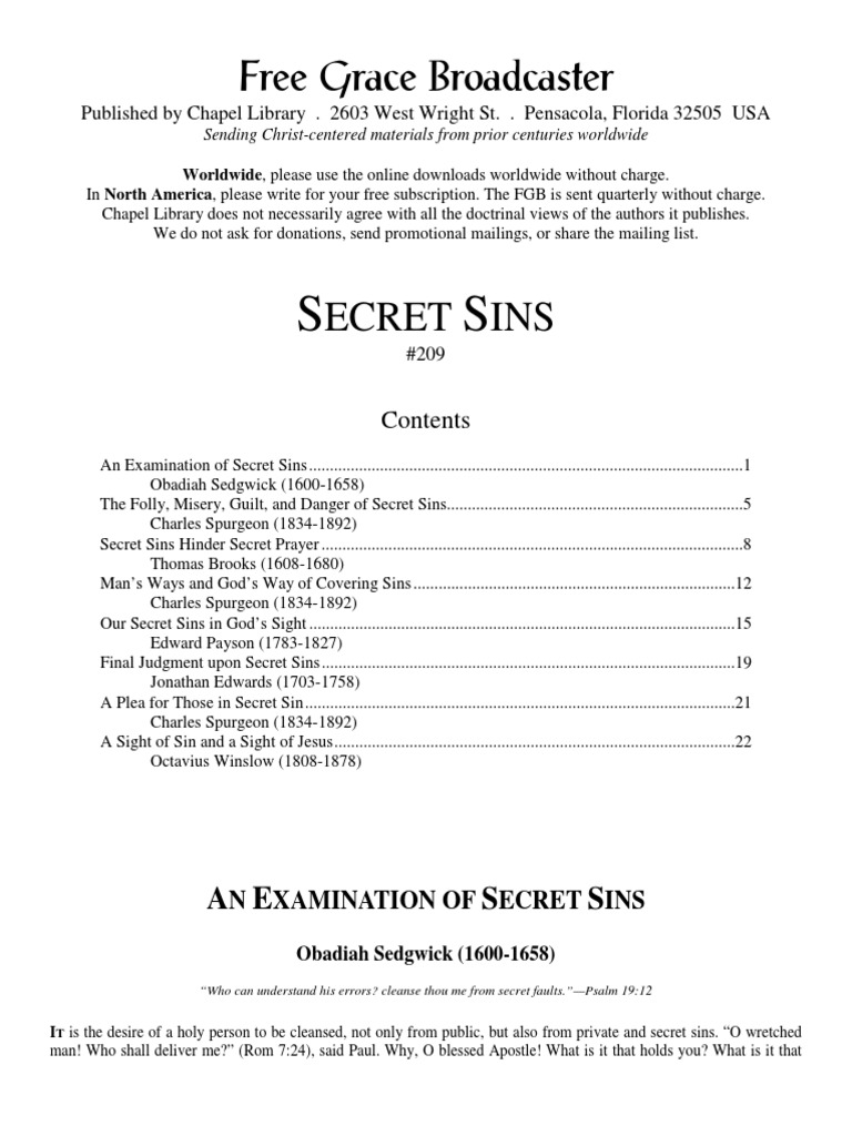 Secret Sins | PDF | Charles Spurgeon | Sin