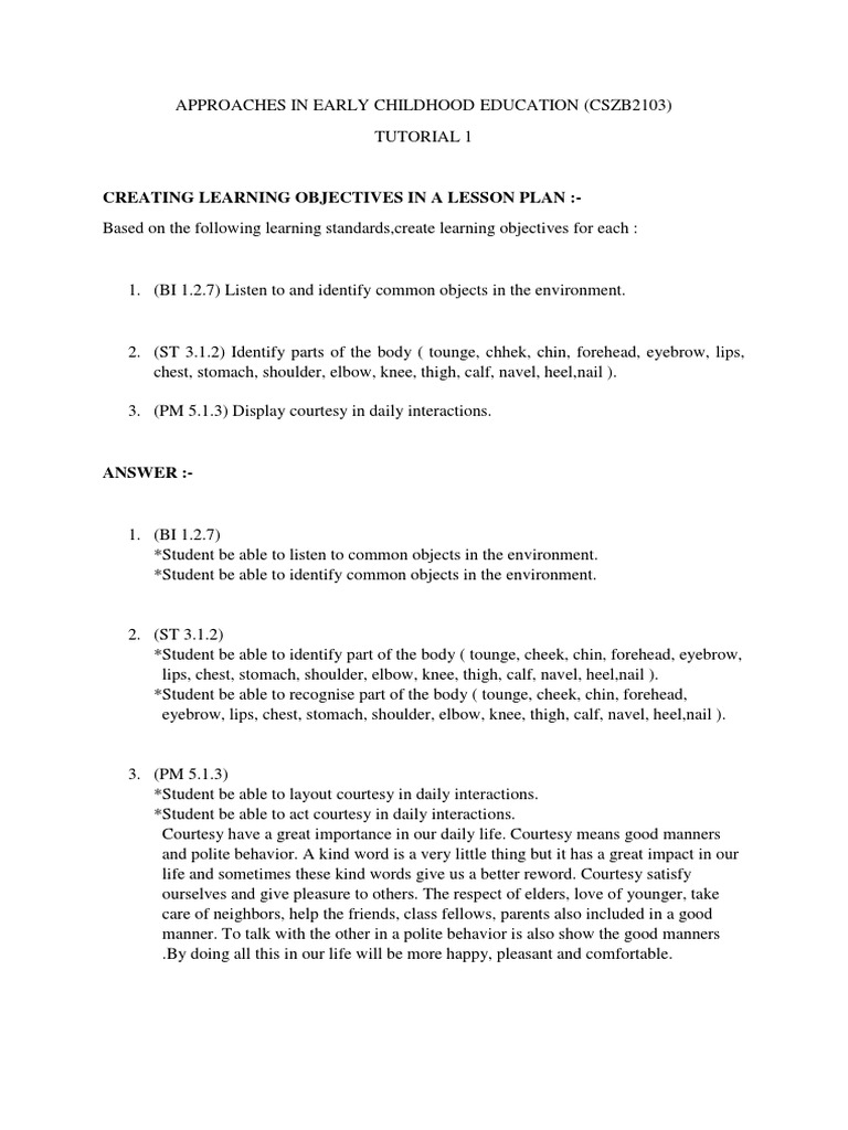 Creating Learning Objectives in A Lesson Plan | PDF