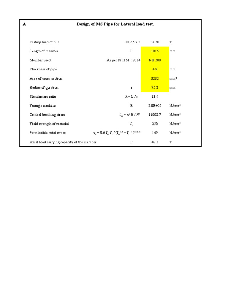 Pipe Design For Lateral Test | PDF