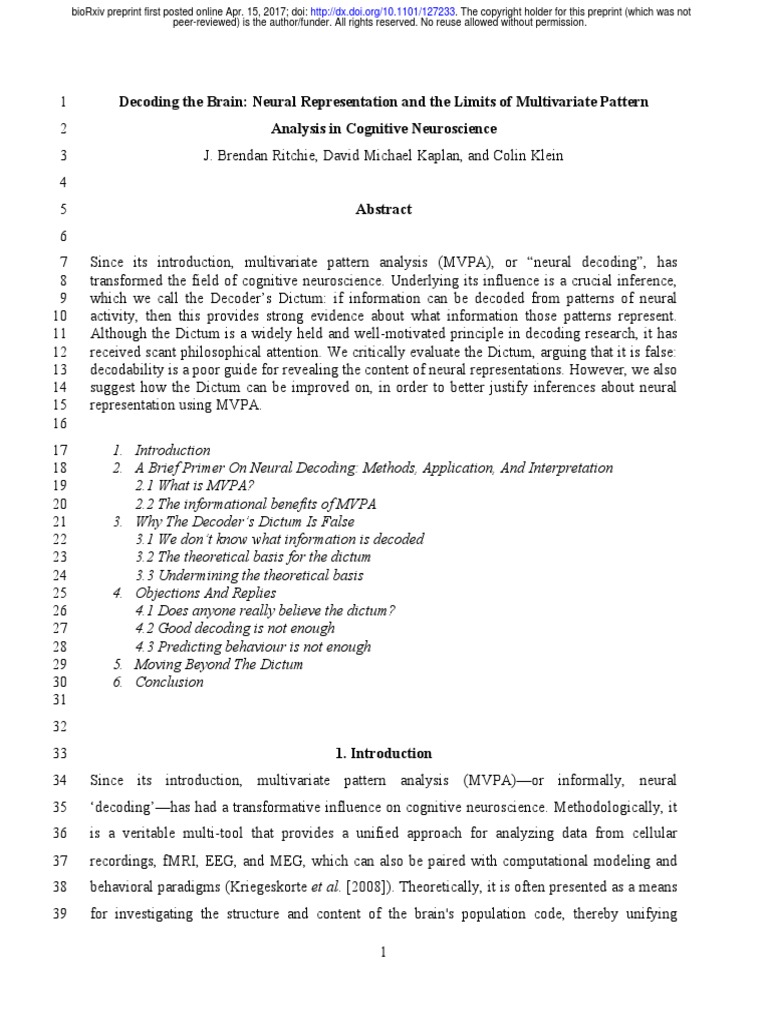 Decoding The Brain: Neural Representation and The Limits of Multivariate Pattern Analysis in ...