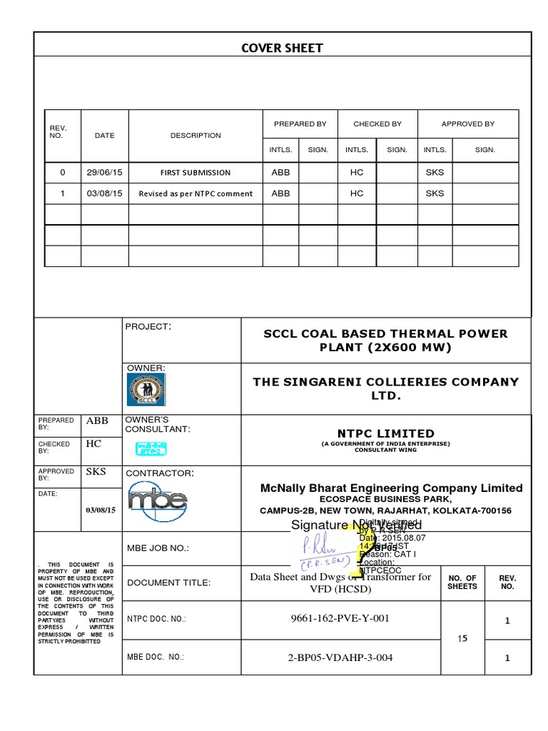 Transformer Data Sheet for VFD System | PDF | Transformer | Power ...