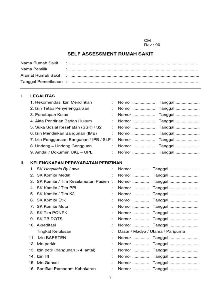 Self Assessment Rumah Sakit | PDF