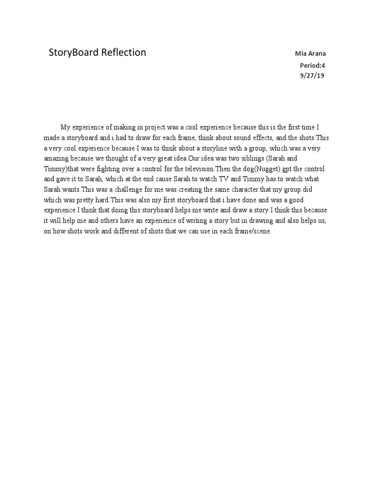First Storyboard Creation Reflection | PDF