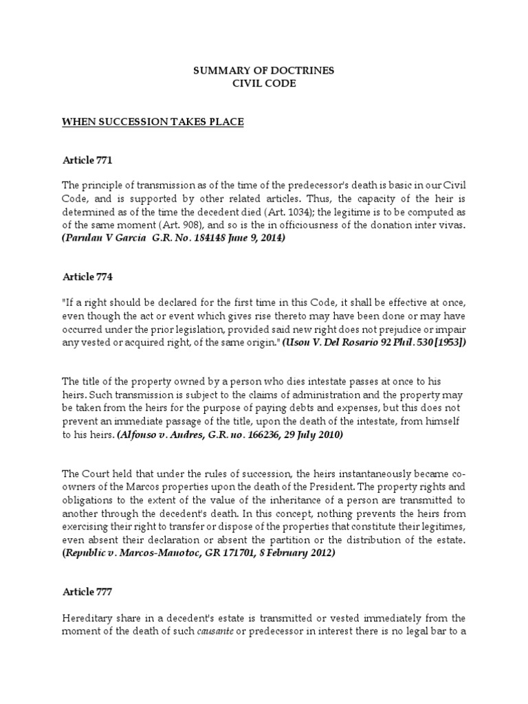 Succession Cases - Doctrines Complete | PDF | Will And Testament ...