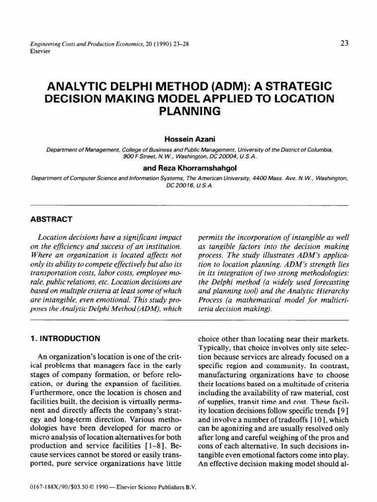 Analytic Delphi Method (Adm) : A Strategic Decision Making Model ...