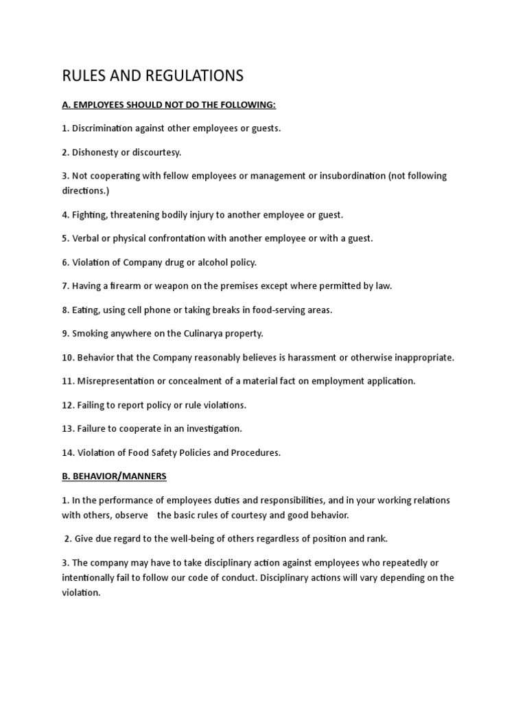 Comprehensive Employee Handbook Covering Rules, Regulations, Policies ...