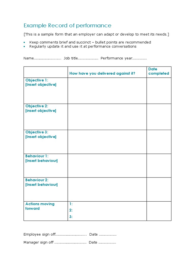 Example Record of Performance: How Have You Delivered Against It? Date ...