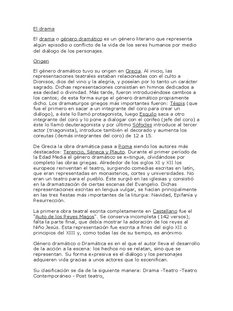 Tipos de Género Dramático y Ejemplos | PDF | Teatro | Las artes escénicas