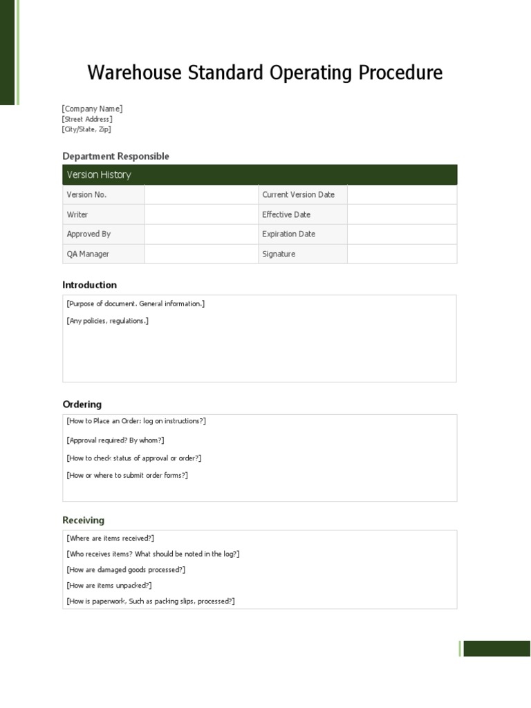 Warehouse Standard Operating Procedure Template | PDF