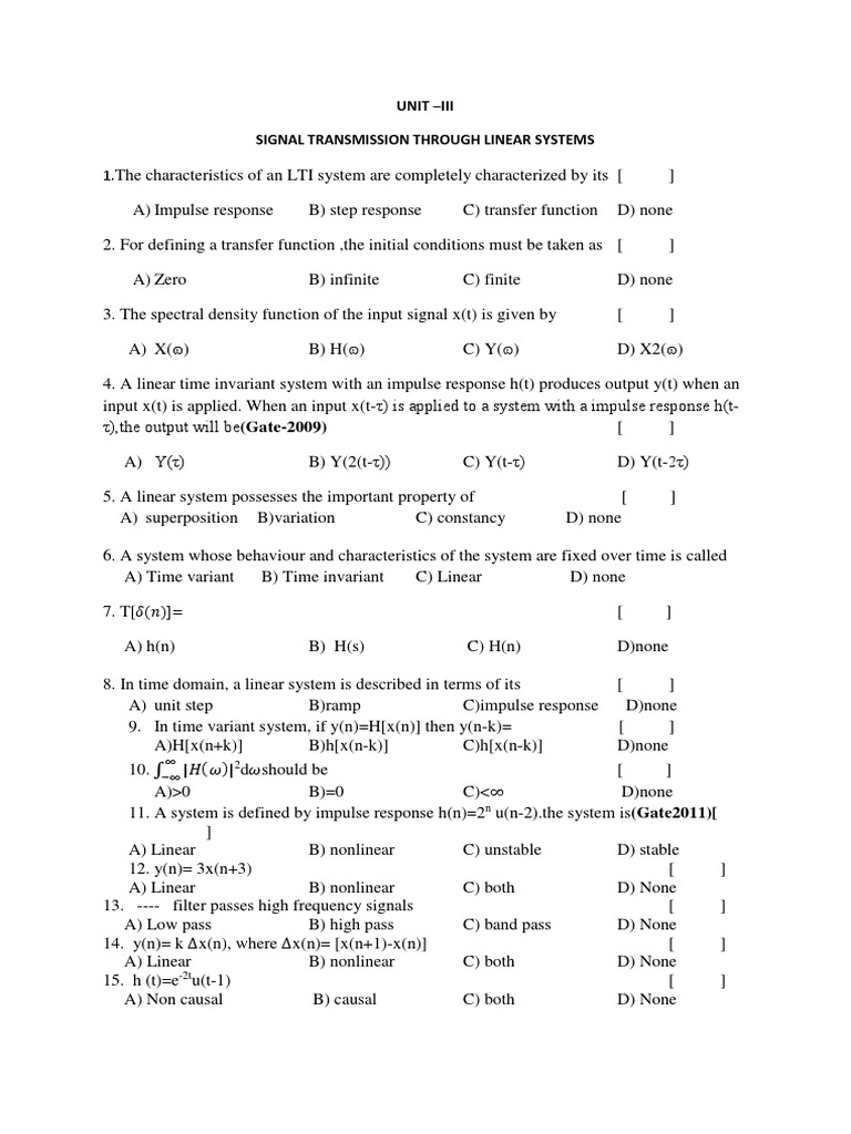 Unit - Iii Signal Transmission Through Linear Systems | PDF | Sampling ...