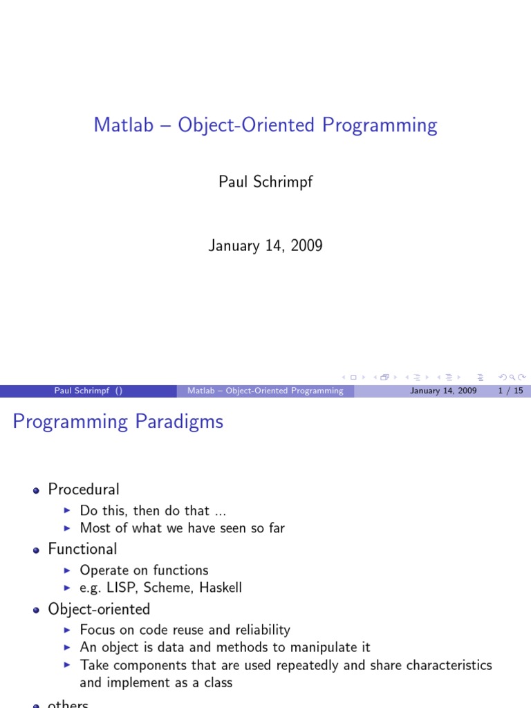 Matlab - Object-Oriented Programming: Paul Schrimpf | PDF | Computers