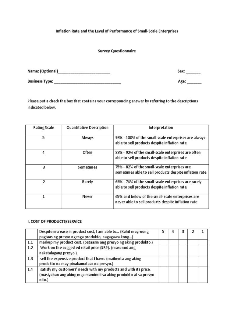 Survey Questionnaire Inflation Final | PDF | Inflation | Microeconomics